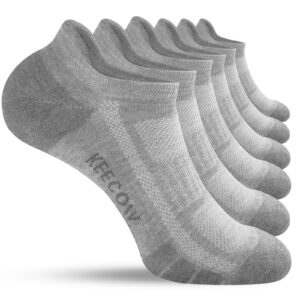 keecow mens athletic socks 9-12 grey low cut short cushioned socks for men women 6 pairs breathable, performance