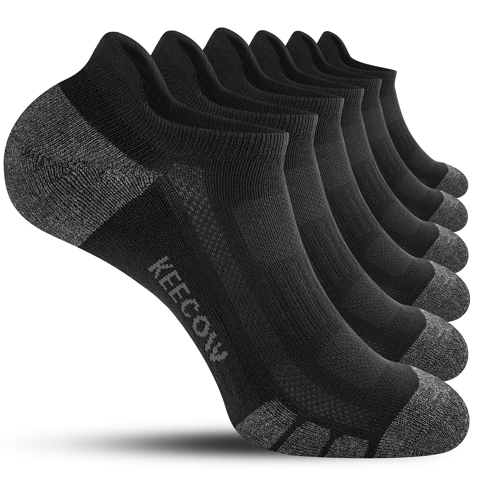 KEECOW Running Ankle Socks for Men 9-12 Black Athletic No Show Socks Men Women 6 Pairs - Cushioned, Breathable, Performance