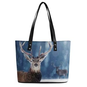 womens handbag deer winter snow leather tote bag top handle satchel bags for lady