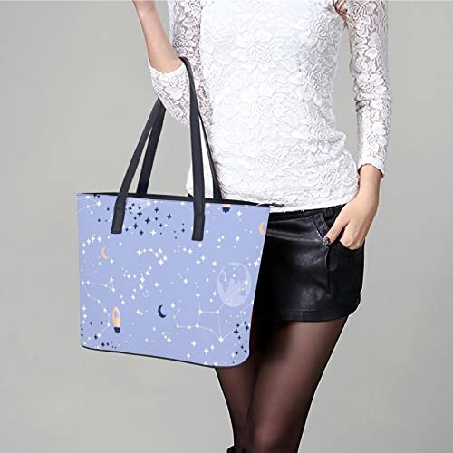 Womens Handbag Purple Space Leather Tote Bag Top Handle Satchel Bags For Lady