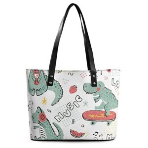 womens handbag dinosaur skateboard dino pattern leather tote bag top handle satchel bags for lady