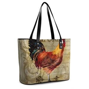 Womens Handbag Rooster Leather Tote Bag Top Handle Satchel Bags For Lady