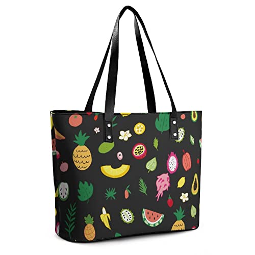 Womens Handbag Colorful Fruits Pattern Leather Tote Bag Top Handle Satchel Bags For Lady