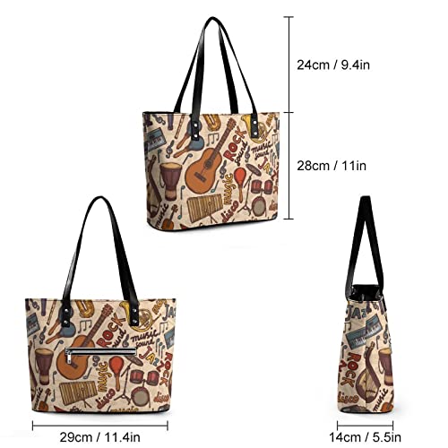 Womens Handbag Musical Instruments Sketch Pattern Leather Tote Bag Top Handle Satchel Bags For Lady