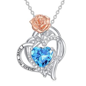 toupop christmas gifts for women heart necklaces for women sterling silver rose heart pendant necklace with march birthstone aquamarine birthday christmas jewelry gifts for women girls mom friends