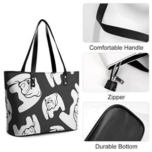 Womens Handbag Bulldog Pattern Leather Tote Bag Top Handle Satchel Bags For Lady