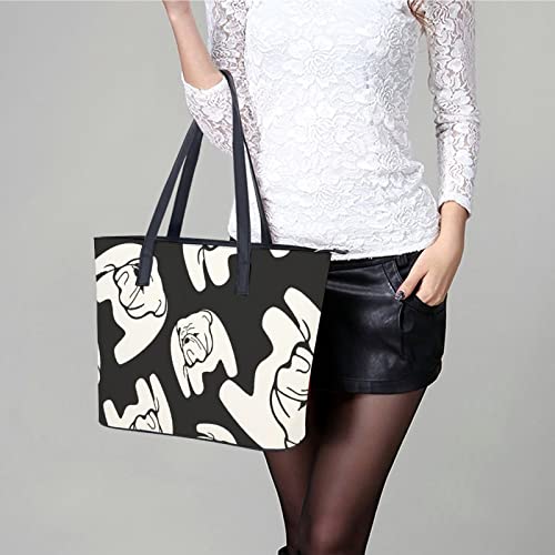 Womens Handbag Bulldog Pattern Leather Tote Bag Top Handle Satchel Bags For Lady