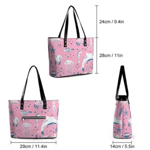 Womens Handbag Sea Animals Dolphin Seahorse Jellyfish Leather Tote Bag Top Handle Satchel Bags For Lady