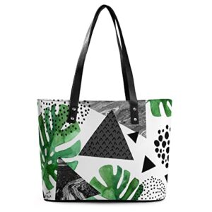 womens handbag tropical leaves marble textures leather tote bag top handle satchel bags for lady