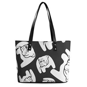 womens handbag bulldog pattern leather tote bag top handle satchel bags for lady