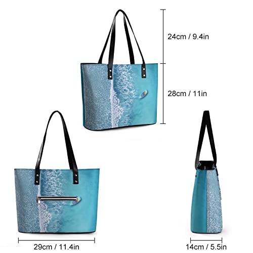 Womens Handbag Wave And Boat Sea Landscape Leather Tote Bag Top Handle Satchel Bags For Lady