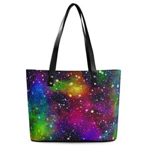 womens handbag rainbow starry sky leather tote bag top handle satchel bags for lady