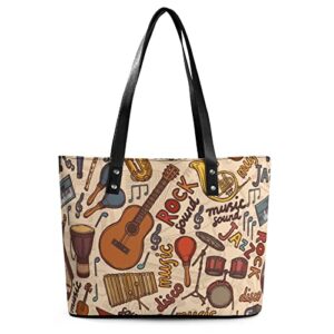 womens handbag musical instruments sketch pattern leather tote bag top handle satchel bags for lady