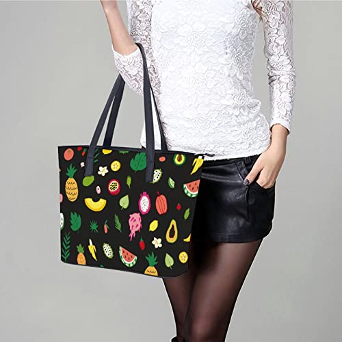 Womens Handbag Colorful Fruits Pattern Leather Tote Bag Top Handle Satchel Bags For Lady