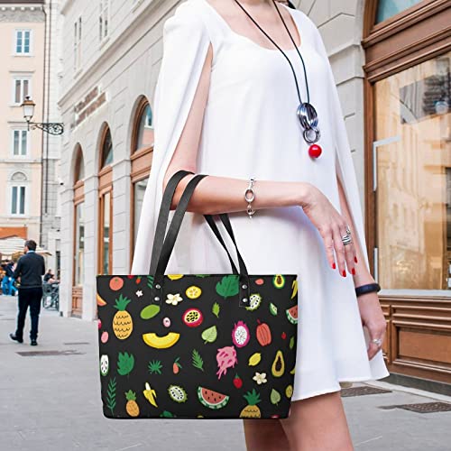 Womens Handbag Colorful Fruits Pattern Leather Tote Bag Top Handle Satchel Bags For Lady