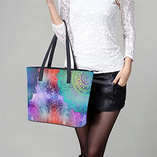 Womens Handbag Colorful Pattern Leather Tote Bag Top Handle Satchel Bags For Lady