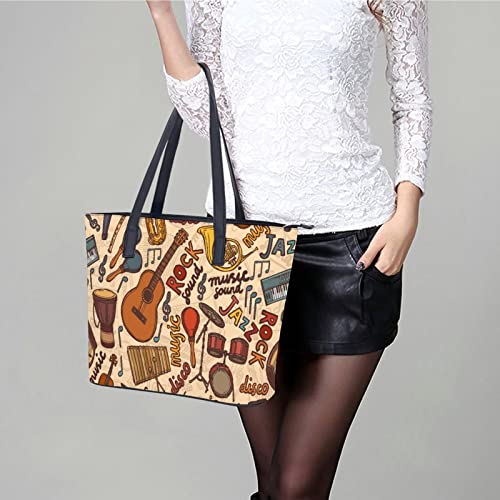 Womens Handbag Musical Instruments Sketch Pattern Leather Tote Bag Top Handle Satchel Bags For Lady