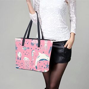 Womens Handbag Sea Animals Dolphin Seahorse Jellyfish Leather Tote Bag Top Handle Satchel Bags For Lady