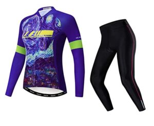 women's cycling jersey set long sleeve bike clothing reflective+5d padded long pants autumn winter purple