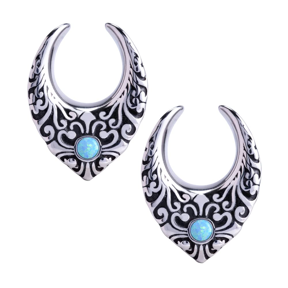 ERKUOO Piercing Jewelry 2PCS Floral Saddle Tunnels Plugs, Hypoallergenic 316L Stainless Steel, 0g(8mm)