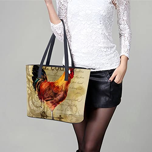 Womens Handbag Rooster Leather Tote Bag Top Handle Satchel Bags For Lady