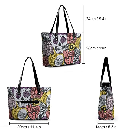 Womens Handbag Skull Floral Pattern Leather Tote Bag Top Handle Satchel Bags For Lady