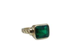 gold emerald statement ring, 925 solid sterling silver ring, square emerald signet ring, women ring, men ring, gift ring, green gemstone ring (sterling silver, 8)