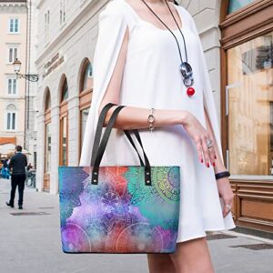 Womens Handbag Colorful Pattern Leather Tote Bag Top Handle Satchel Bags For Lady