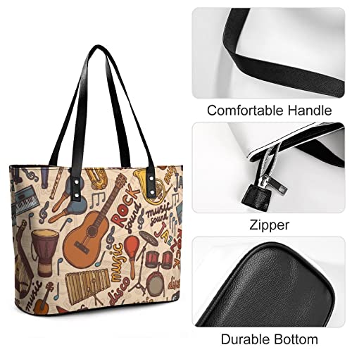 Womens Handbag Musical Instruments Sketch Pattern Leather Tote Bag Top Handle Satchel Bags For Lady