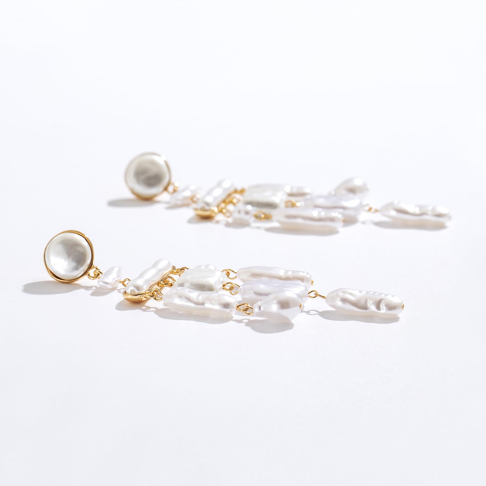 Donabus Statement Pearl Dangle Earring Luxury Chandelier Earring Gold and Pearl Earring Organic Style Earring Hoop Earring (D)