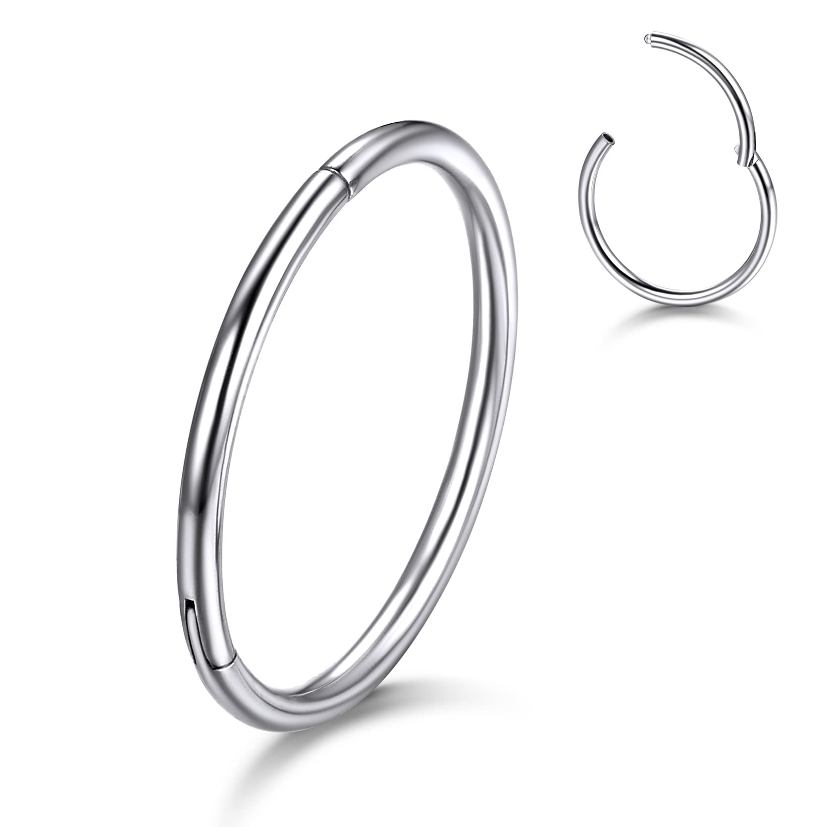 KeyStyle Surgical Steel Sleeper Tiny Hoop Earrings, Womens Nose Ring Septum Ring Helix Ring Daith Ring Lip Ring, 9mm