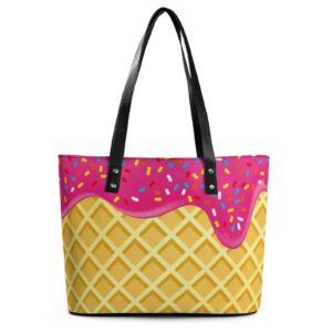 womens handbag strawberry ice cream print leather tote bag top handle satchel bags for lady