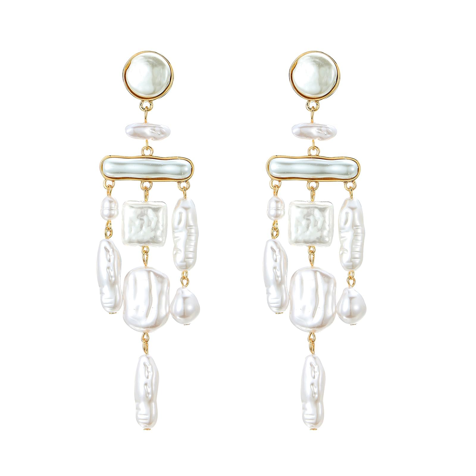 Donabus Statement Pearl Dangle Earring Luxury Chandelier Earring Gold and Pearl Earring Organic Style Earring Hoop Earring (D)