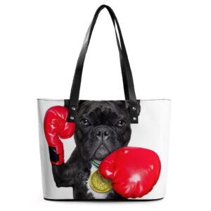 womens handbag french bulldog leather tote bag top handle satchel bags for lady