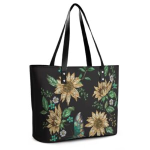 Womens Handbag Sunflowers Amd Butterfly Leather Tote Bag Top Handle Satchel Bags For Lady