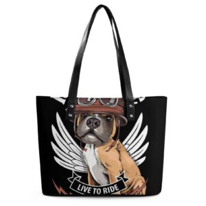 womens handbag boxer dog leather tote bag top handle satchel bags for lady