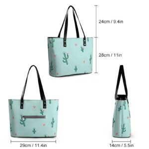 Womens Handbag Cactus Pattern Leather Tote Bag Top Handle Satchel Bags For Lady