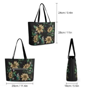 Womens Handbag Sunflowers Amd Butterfly Leather Tote Bag Top Handle Satchel Bags For Lady