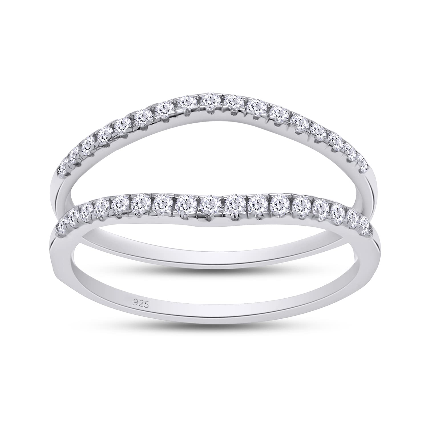 SAVEARTH DIAMONDS 1/4 ct t.w Round Cut Lab Created Moissanite Diamond Curved Ring Guard Enhancer For Women In 14K White Gold Over Sterling Silver(D Color, VVS1 Clarity 0.25 Cttw)-8