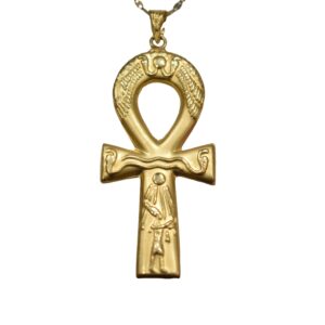 FAMA.store Egyptian Jewelry Ankh Cross Key of Life 18K Solid Yellow Gold necklas Pendant #6 (Large)