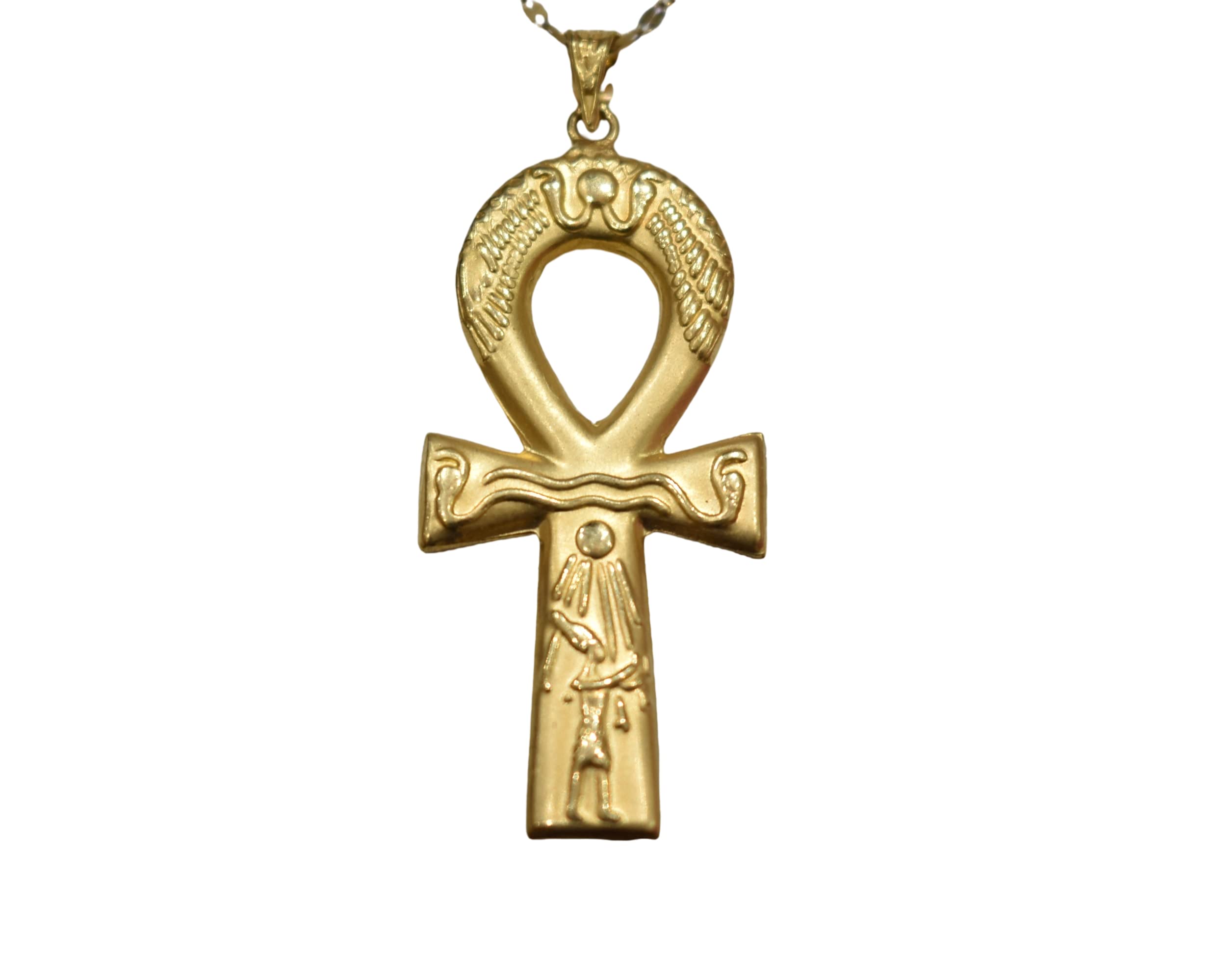 FAMA.store Egyptian Jewelry Ankh Cross Key of Life 18K Solid Yellow Gold necklas Pendant #6 (Large)