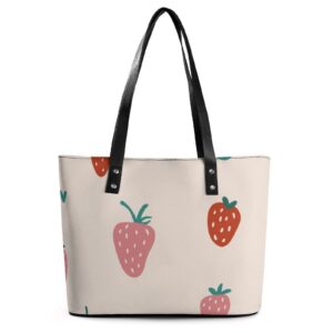 womens handbag strawberry fruit berry pattern leather tote bag top handle satchel bags for lady