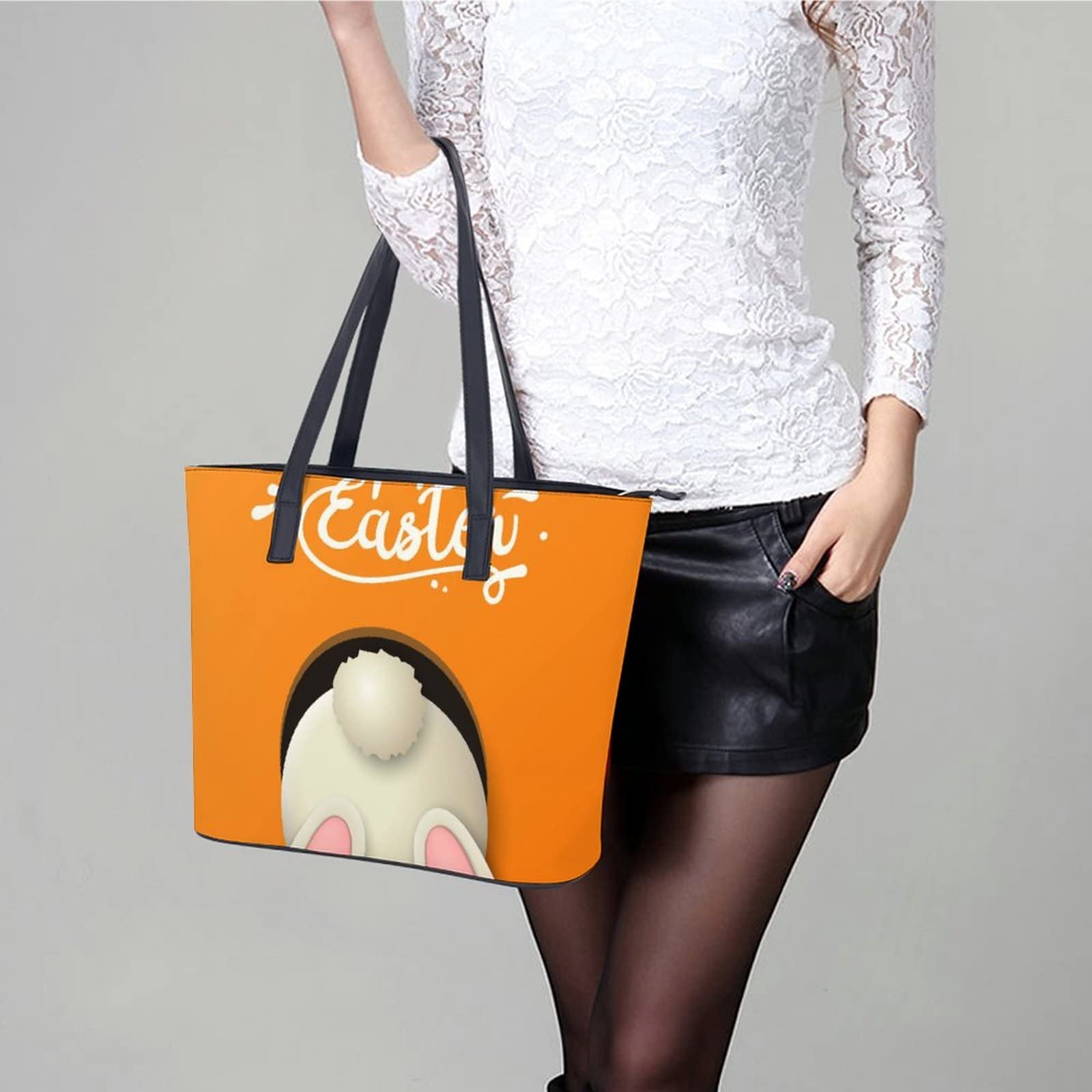 Womens Handbag Happy Easter Bunny Leather Tote Bag Top Handle Satchel Bags For Lady