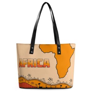 womens handbag african map leather tote bag top handle satchel bags for lady