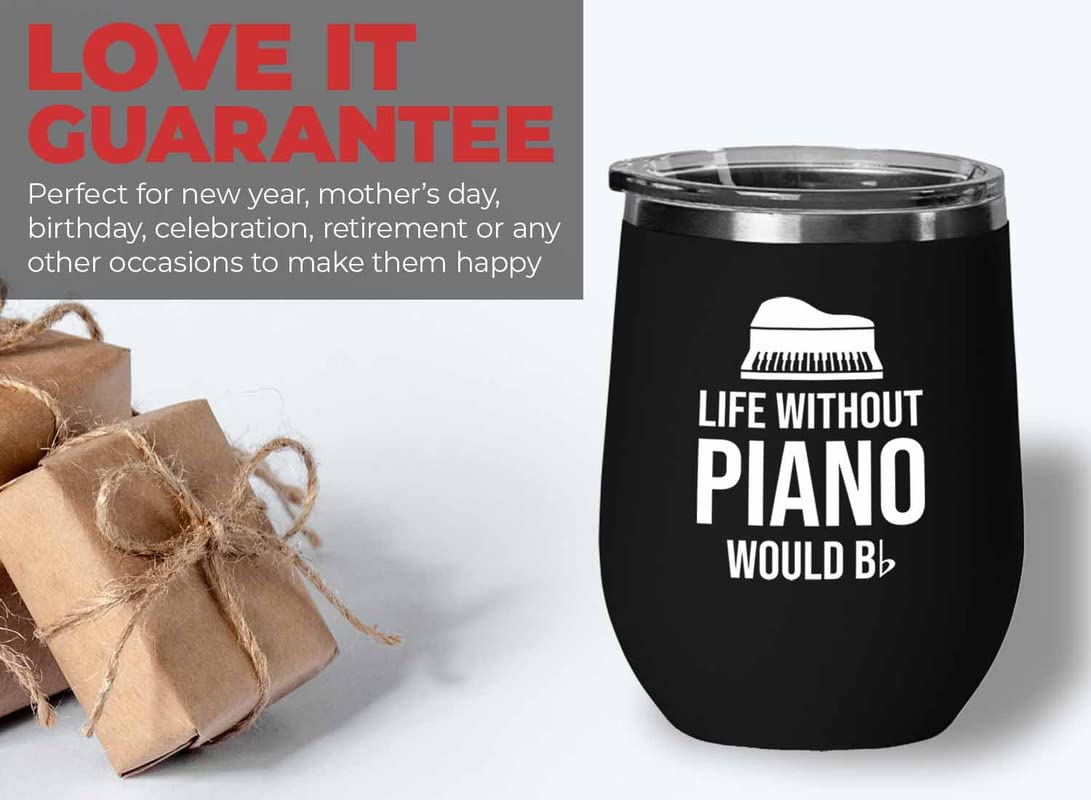 Piano Lover Black Edition Wine Tumbler 12oz - Life Without Piano Would B - Pianist Keyboard Instrument Piano Lover Musician Music Teacher Music Lover