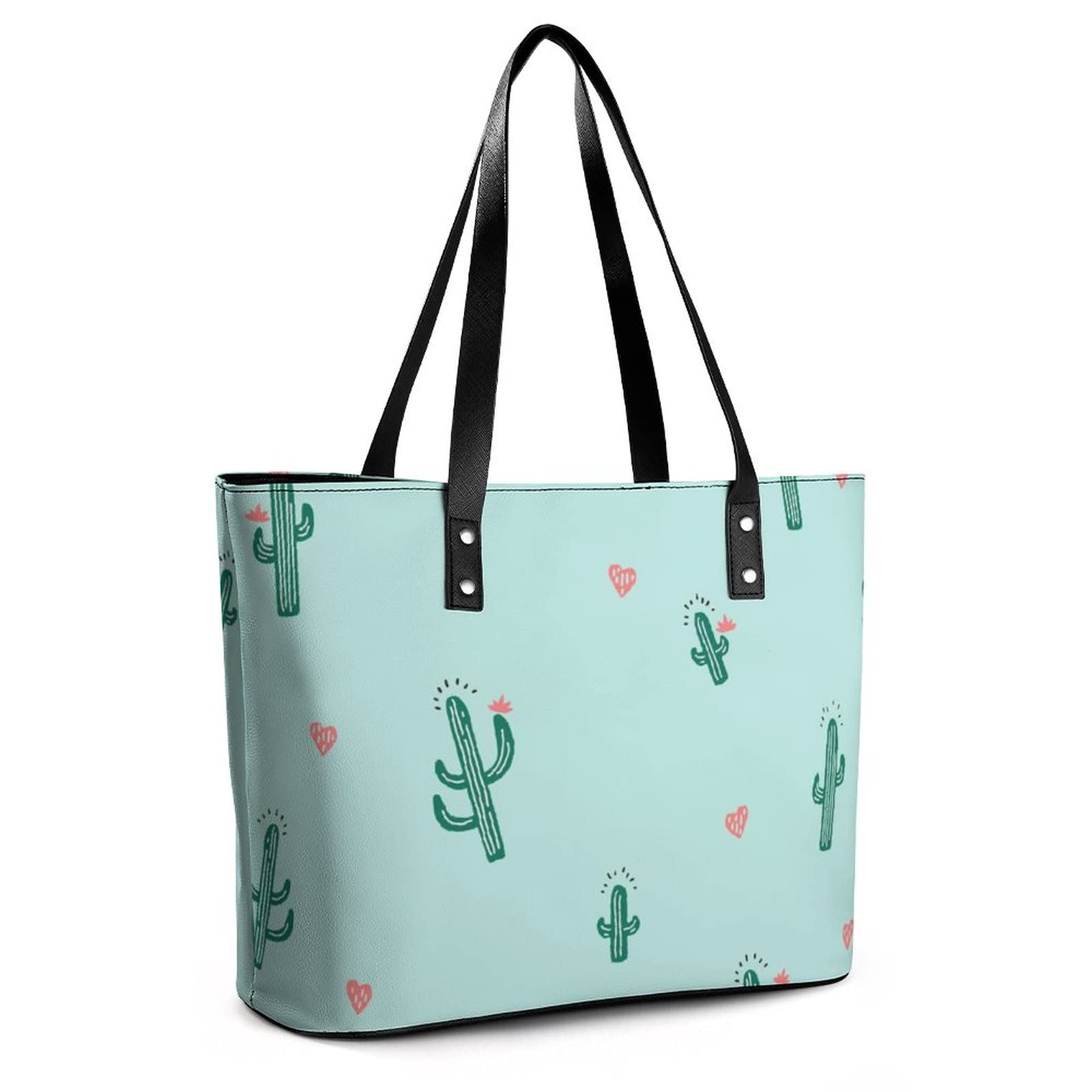 Womens Handbag Cactus Pattern Leather Tote Bag Top Handle Satchel Bags For Lady