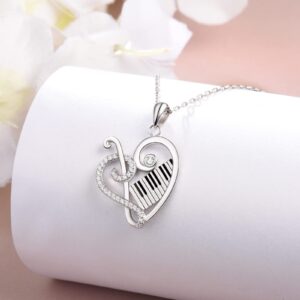 ACJNA 925 Sterling Silver Heart Pendant Piano Keyboard Necklace Music Jewelry for Women(With music note)