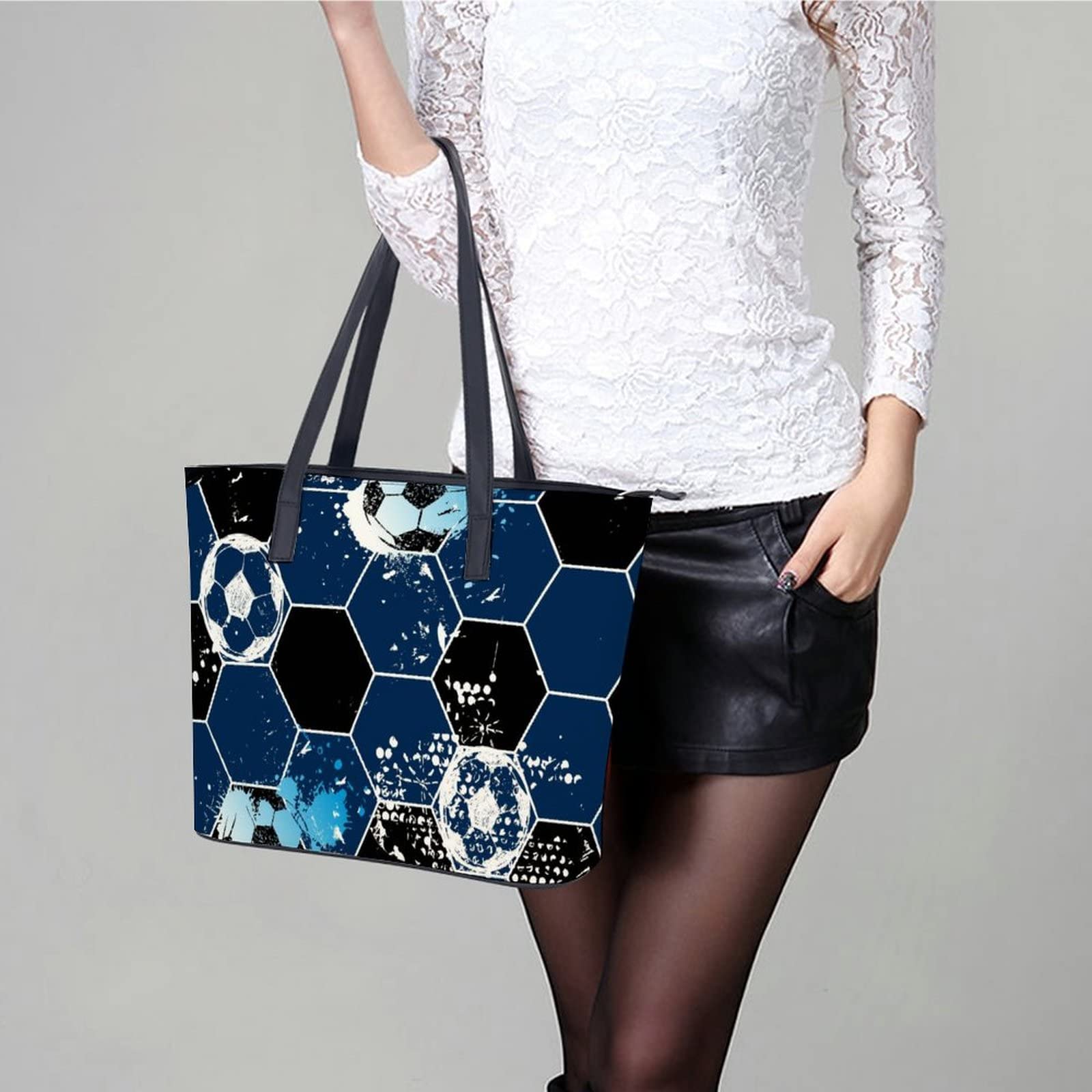 Womens Handbag Football Sport Pattern Leather Tote Bag Top Handle Satchel Bags For Lady