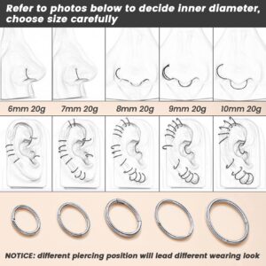 KeyStyle Surgical Steel Sleeper Tiny Hoop Earrings, Womens Nose Ring Septum Ring Helix Ring Daith Ring Lip Ring, 9mm