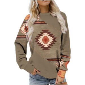 womens aztec print sweatshirts, aztec sweatshirt for women, long sleeve crewneck retro western ethnic pullover tops ladies loose fit geometric printed casual blouse shirts